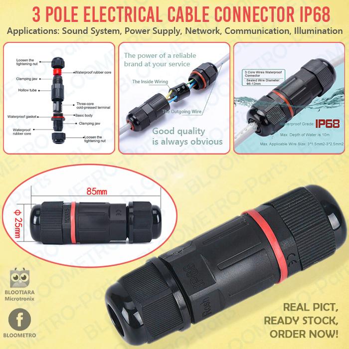 Jual Plug to Soket 3 Pin Konektor Kabel Listrik Sambungan Tahan Air ...