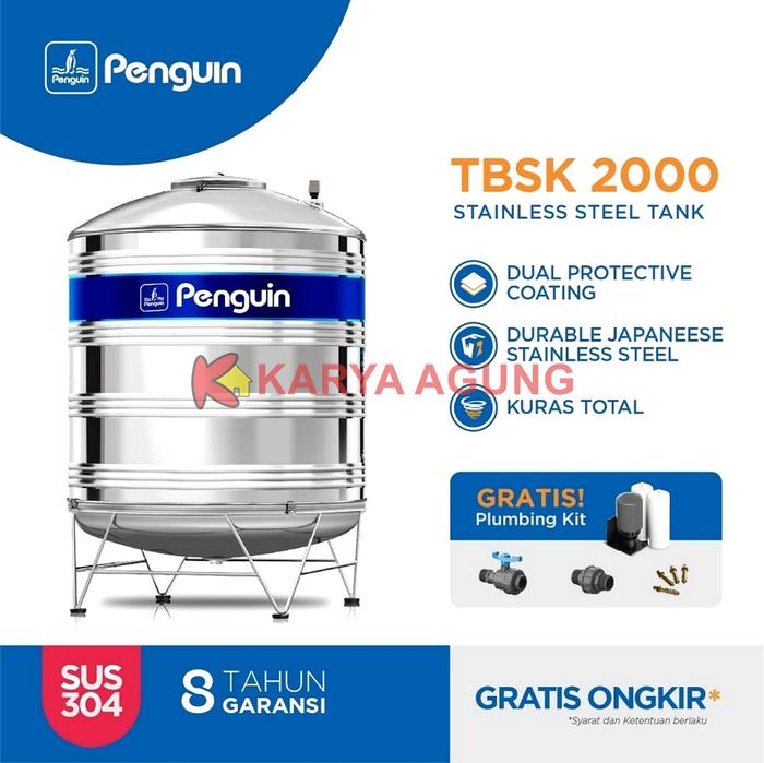 Jual Tangki Air PENGUIN Stainless TBSK 2000 Toren 2000L Tandon 2.000 ...