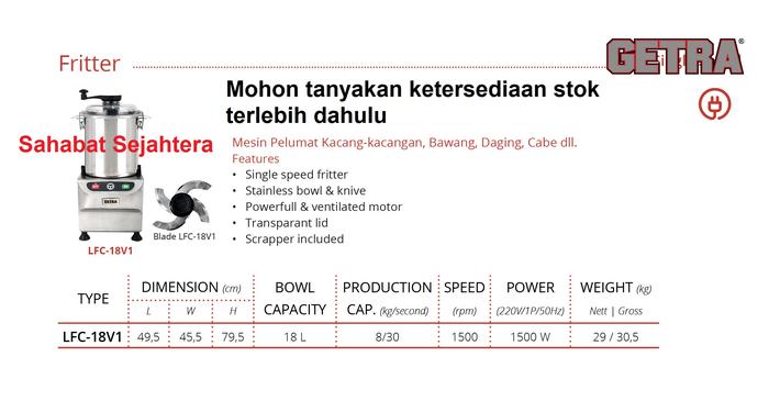 Jual Mesin Pelumat Fritter GETRA LFC 18V1 Mesin Pelumat - Jakarta Timur ...