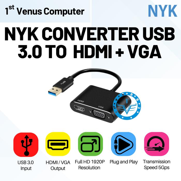 Jual Kabel Konektor USB / Converter USB 3.0 To HDMI + VGA NYK / CON69-CON - Kota Makassar - 1st ...