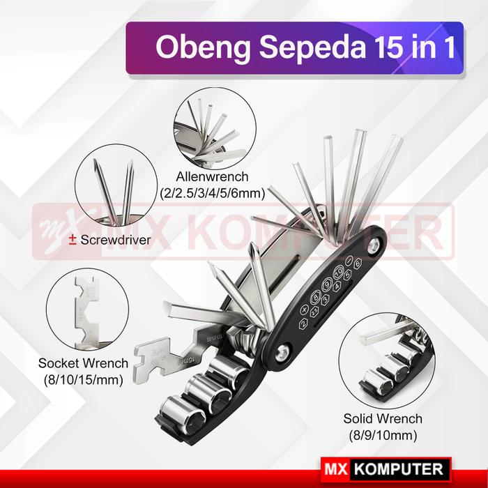 Jual Obeng Sepeda Motor 15 in 1 ToolKit Kunci Repair Kit Multifungsi ...