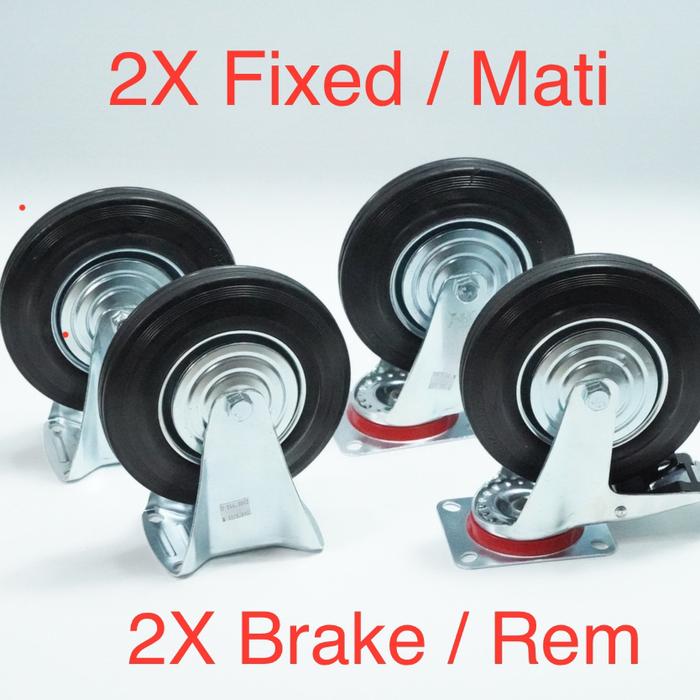 Jual Roda Karet Rubber Caster Wheel 8 Inch 2X Fixed Mati & 2X Brake ...