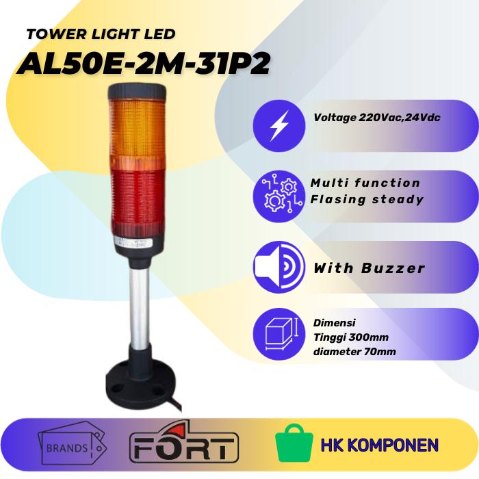 Jual Signal tower light led buzzer 2 lampu 220vac 24vdc AL50E-2M-31P2 ...