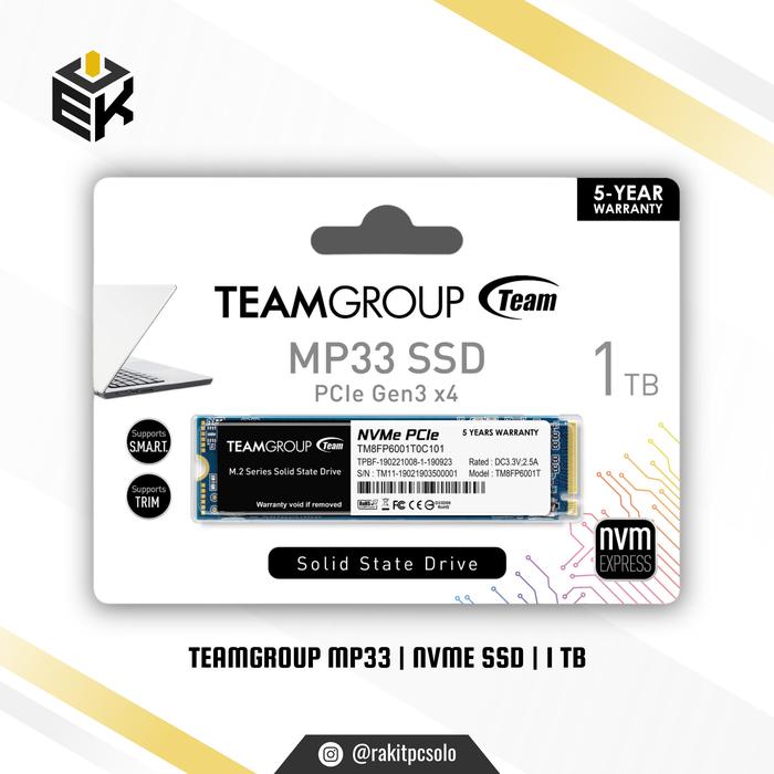 Jual TEAMGROUP MP33 1TB SLC 3D NAND TLC NVMe 1.3 PCIe Gen3x4 M.2 2280 - Kota Surakarta ...