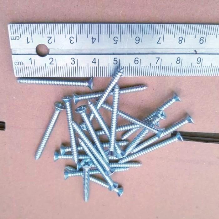 Jual sekrup skrup baut baud 37 mm kepala datar 100 pcs besi silver ...