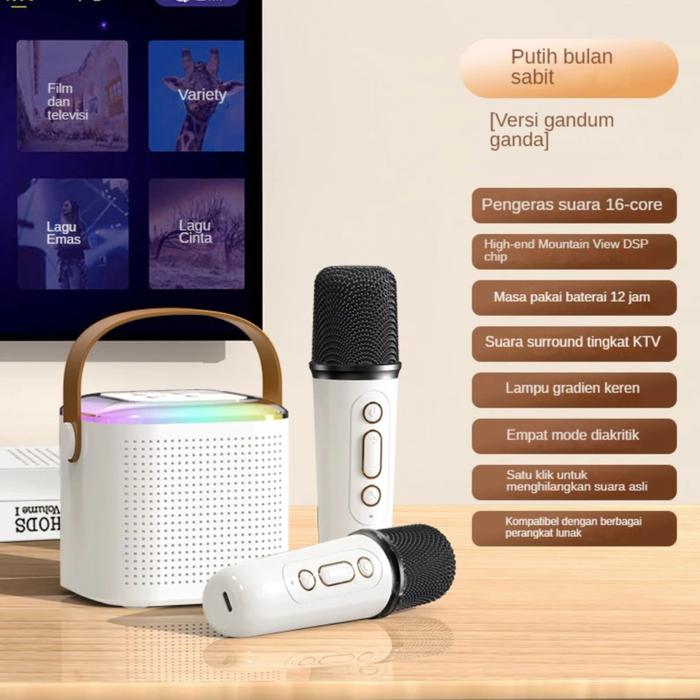 Jual 2 Mic Speaker Bluetooth Karaoke Mini Ori Full Bass RGB Portable ...
