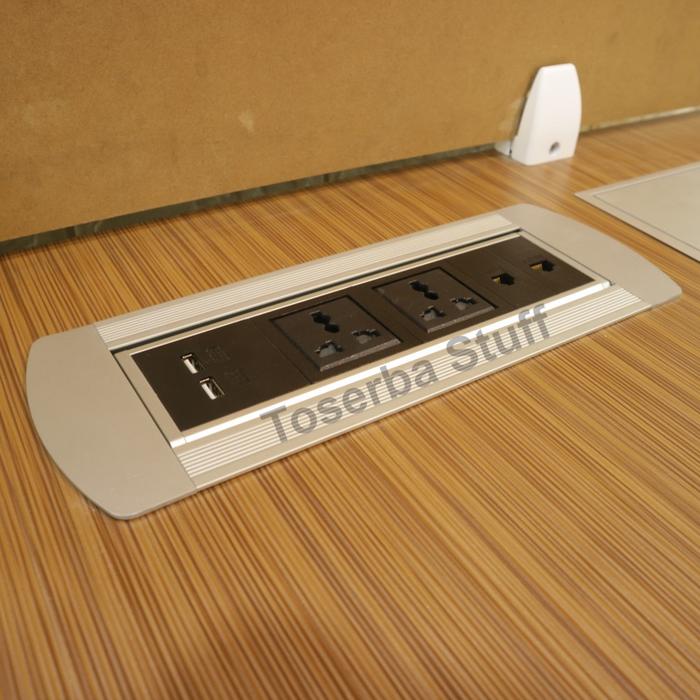 Jual STOP KONTAK MEJA MEETING KANTOR PUTAR ROTARY SILVER DUAL POWER LAN ...