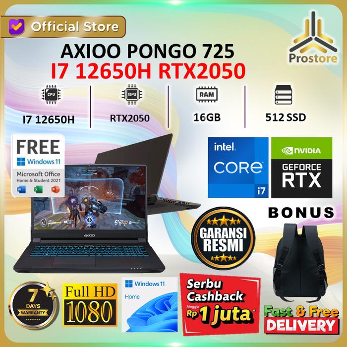 Promo AXIOO PONGO 725 I7 12650H 16GB 512GB RTX2050 4GB W11PRO 15.6FHD ...