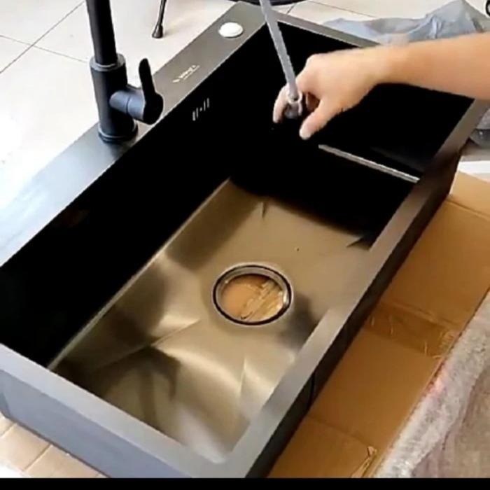 Jual paket komplit kitchen zink WINGS 7545 BLACK kran tarik - Jakarta ...