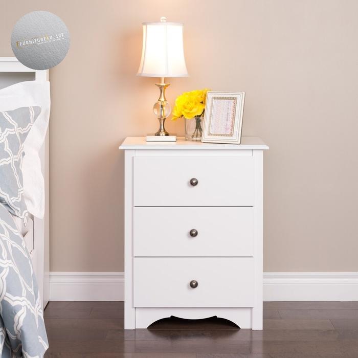 Jual meja nakas 3 laci warna puti kayu jati bedside table drawer - Kota ...