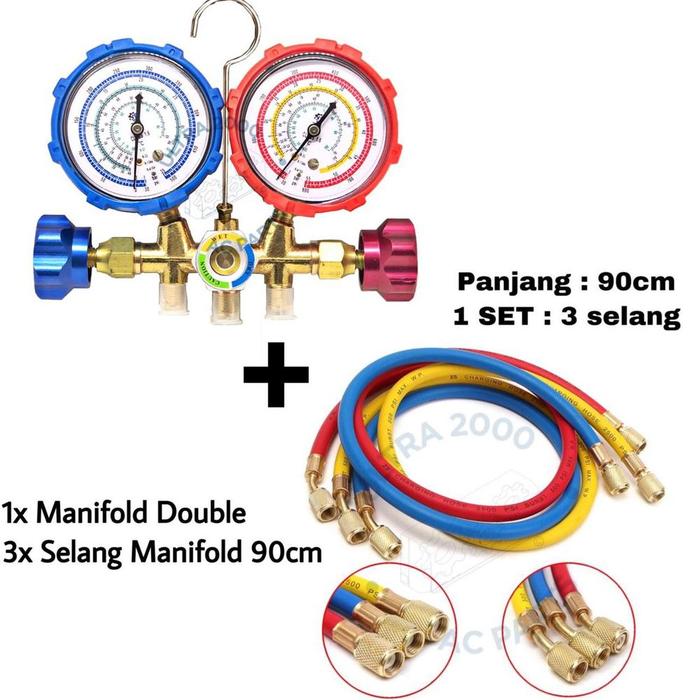 Jual Double Manifold Gauge Multi R22 R410a R32 R134a - SELANG R22 90CM ...