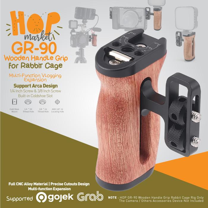 Jual HOP GR-90 Wooden Handle Cage Rig Camera Universal Handle Grip Wood ...