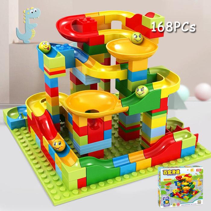 Jual Mainan Balok Anak Susun Block Brick Marble Race Run Kelereng 168 ...