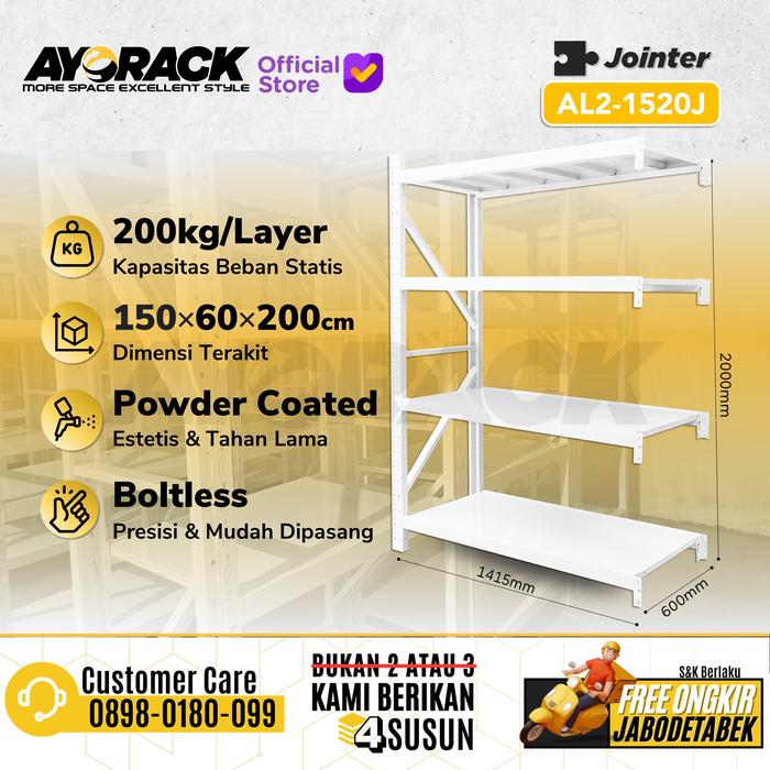 Promo RAK GUDANG JOINTER AYORACK AL2-1520J RACK BESI 4 SUSUN 2 METER P ...