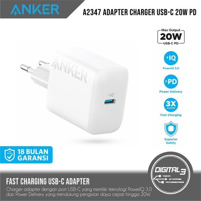 Promo Anker Wall Charger PowerPort 20W Adapter USB-C Fast Charging PD ...