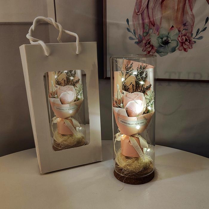 Jual Bucket Bunga Kering Lampu Led Kaca Buket Kado Wisuda Artificial ...