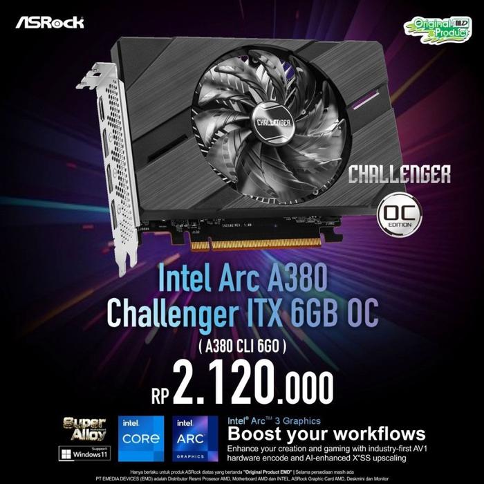 Jual VGA ASROCK INTEL ARC A380 Challenger ITX 6GB GDDR6 OC - Kab ...