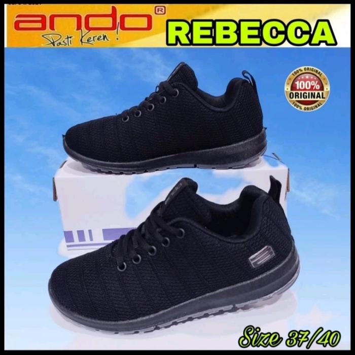 Promo ANDO Sepatu Sekolah Kerja Pria Wanita Tali Karet Fashion Hitam ...