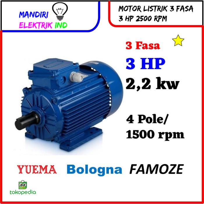 Jual Motor Listrik 3 Fasa 3 HP 2,2 kw 4 Pole 1500 rpm Dinamo 3 HP Elmot ...