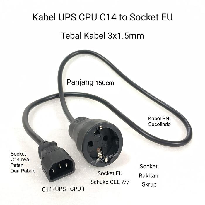 Jual Kabel C14 to CEE 7/7 Schuko Plug 3x1.5mm UPS PDU CPU APC AP9880 ...