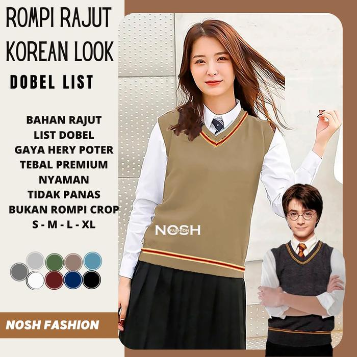 Jual Rompi Rajut Kantor Wanita List Dobel ala Hery Potter NOSH / Vest Korea - Krem, S - Jakarta ...