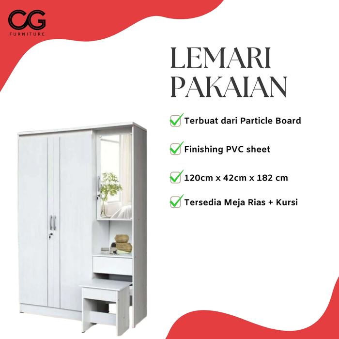 Jual Lemari Pakaian + Meja Rias Minimalis - Wardrobe Baju 2 Pintu LNR ...