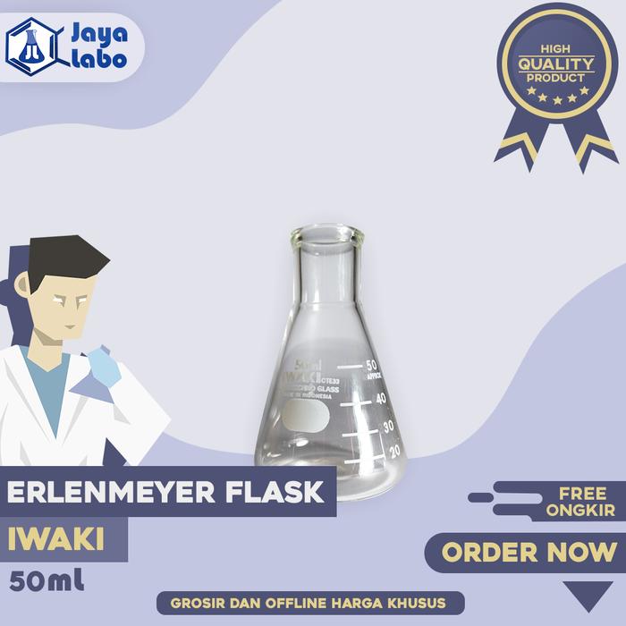 Jual IWAKI ERLENMEYER FLASK Vol. 50ml 4980 CTE.33 / Labu Erlenmeyer ...