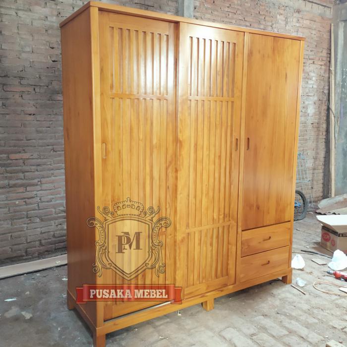 Jual lemari pakaian minimalis kayu jati 3 pintu, almari pakaian 3 pintu - Kab. Jepara - pusaka ...