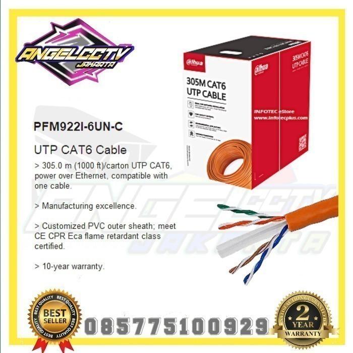 Jual Kabel LAN UTP CAT 6 DAHUA Meteran 100 Meter + Conector Jack RJ45 ...