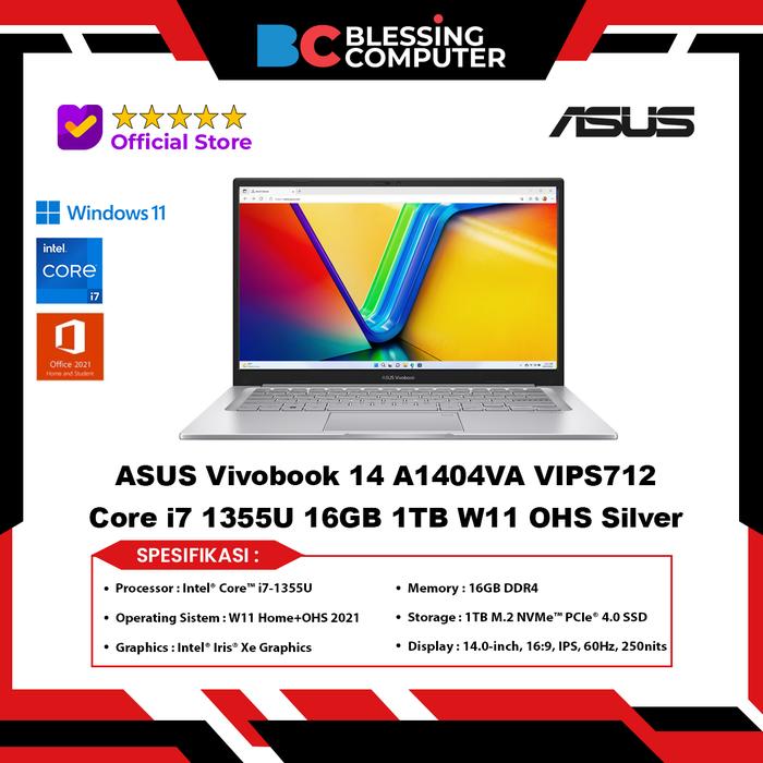 Promo ASUS Vivobook 14 A1404VA VIPS712 Core i7 1355U 16GB 1TB W11 OHS ...