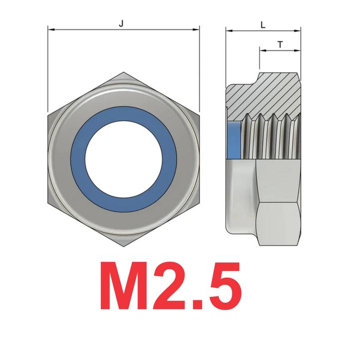 Jual Stainless Lock Nut M2.5 Nylon Insert SS304 Mur Hex 2.5mm DIN985 Steel - Kota Magelang ...