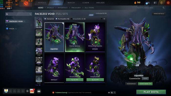Jual ID Dota 2 Arcana Faceless void, Razor, Drow ranger, SF, Pudge ...