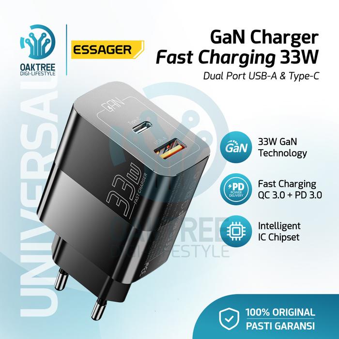 Promo Essager Kepala Charger Fast Charging 33W QC3.0 PD Fast Charger AFC GaN - Jakarta Utara ...