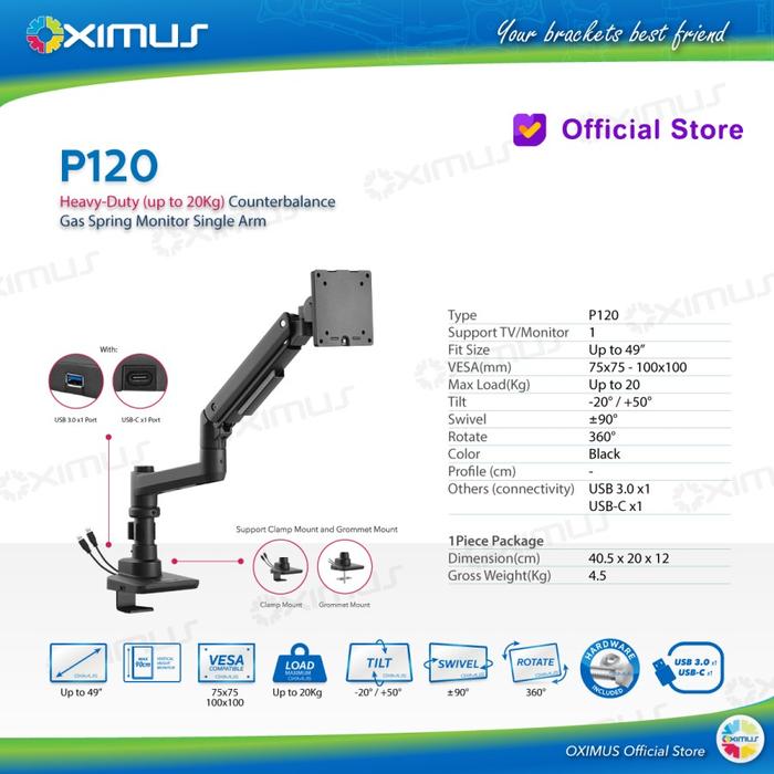 Promo Heavy-Duty Counterbalance Gas spring Monitor Single Arm OXIMUS ...