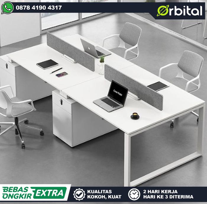 Jual Meja Kerja Kantor 4 Orang Staff - 240 - Premium White desk office ...