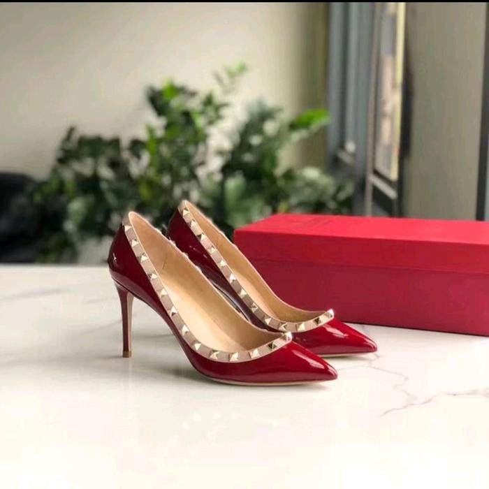 Jual MERAH HITAM PINK PUTIH - Sepatu kerja pesta stud heels 8cm polos ...