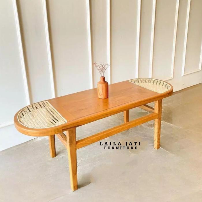 Jual Bangku Bench Panjang Rangka Kayu Jati Rotan, Kursi Panjang ...