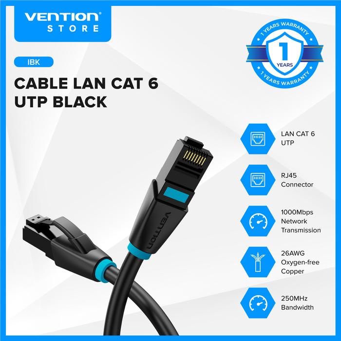 Jual Kabel Lan Cat6 Vention 20 Meter Cat 6 UTP Ethernet Black IBK - Jakarta Pusat - Vention ...