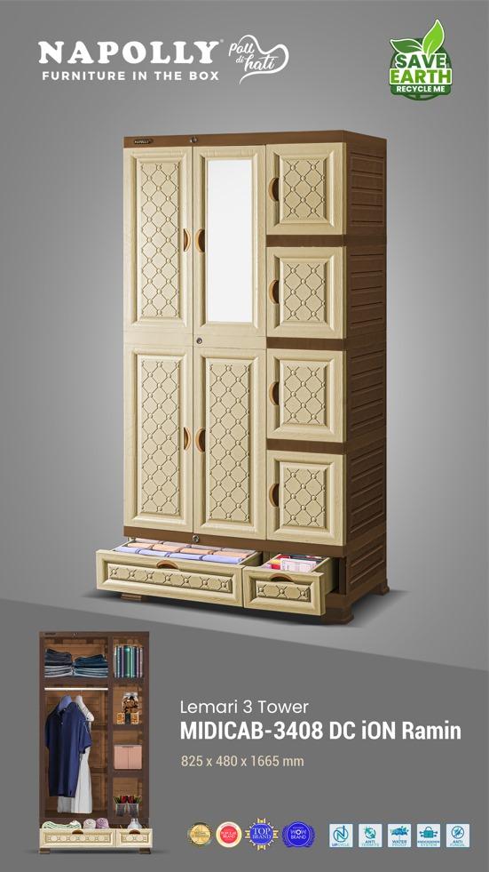 Jual LEMARI PAKAIAN 3 PINTU MINIMALIS NAPOLLY MIDICAB-3408 DC RAMIN ...