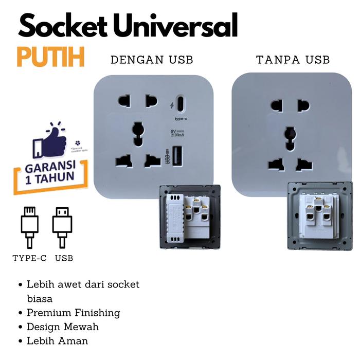 Jual STOP KONTAK UNIVERSAL USB 2 PORT/ COLOKAN LISTRIK DINDING ...
