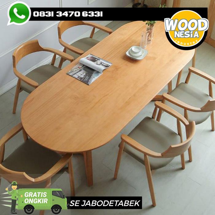 Jual meja makan oval full kayu - dinning table oval 200 × 80 × 75 × 3 ...