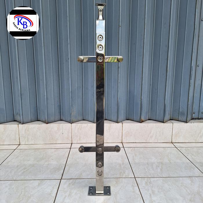 Jual Tiang railing kaca double plat lurus kilap ss 201 stainless ...