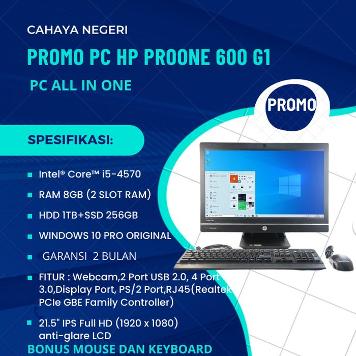 Jual PC ALL IN ONE AIO HP ProOne 600 G1 core i5 ram 8gb HDD 1TB + SSD 256GB - Kota Surabaya ...