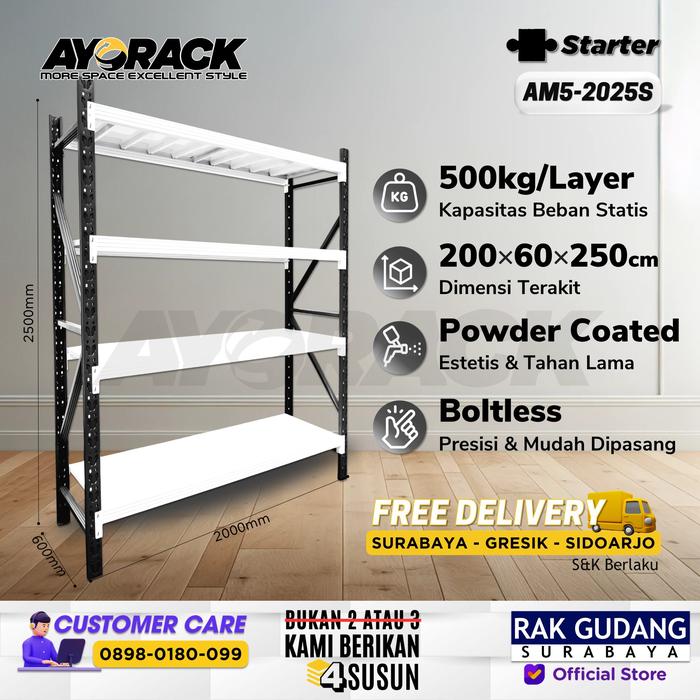 Promo RAK GUDANG 4 SUSUN 2.5 M AYORACK AM5-2025S STARTER MEDIUM DUTY 500KG Cicil 0% 3x - Kota ...