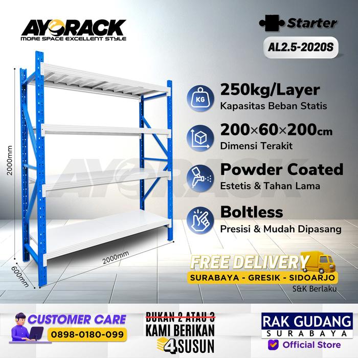 Promo RAK GUDANG BESI 2 METER 4 TINGKAT AYORACK AL2.5-2020S 250KG LOAD/LAYER Cicil 0% 3x - Kota ...