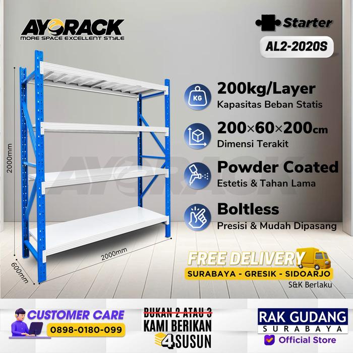 Promo RAK GUDANG BESI 2 METER 4 SUSUN AYORACK AL2-2020S LIGHT DUTY ...