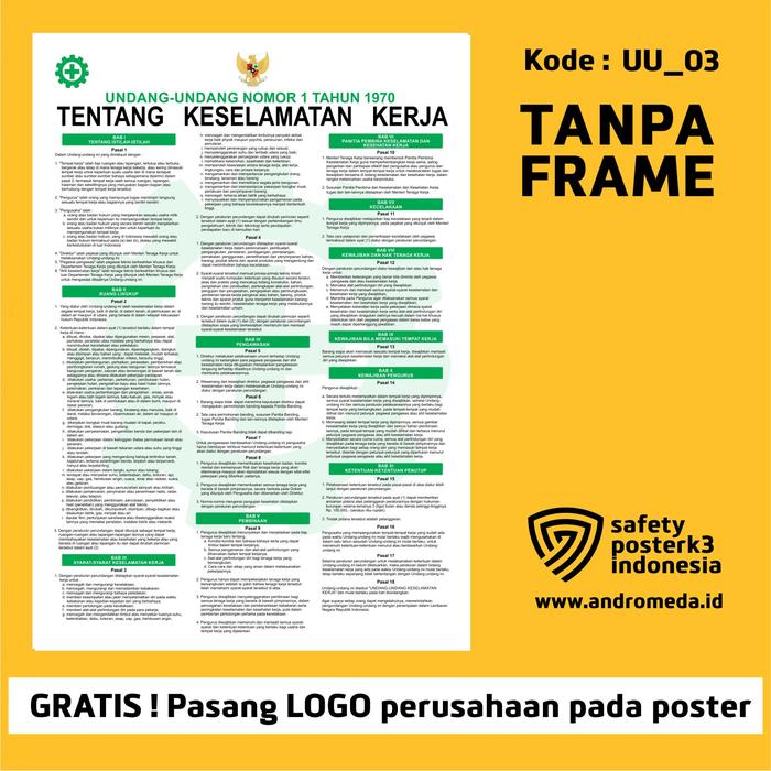 Jual Safety Poster K3 Keselamatan Kerja UU no.1_Hijau_60x80 cm - Kota ...