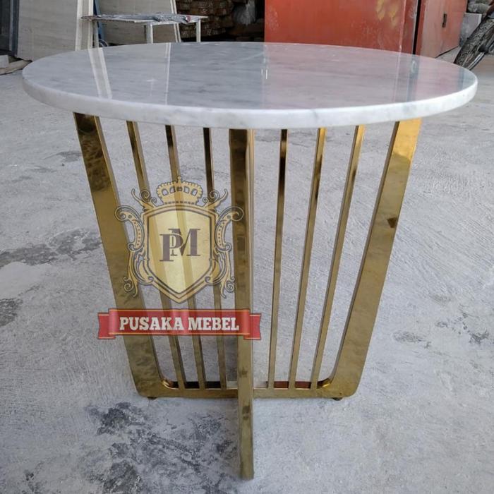 Jual meja makan bulat marmer besi stainless, dining table marmer ...