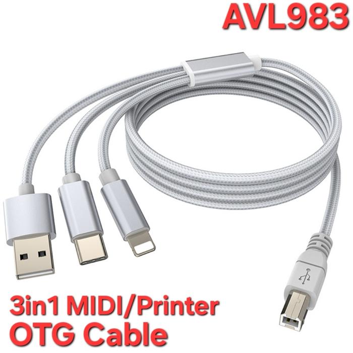 Jual AVPRO AVL983 3in1 USB MIDI Printer Cable for Lightning, USB-A ...