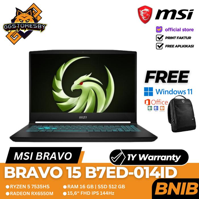 Promo LAPTOP MSI BRAVO 15 B7ED-014ID | R5-7535HS 8/512 RX6550M W11 ...